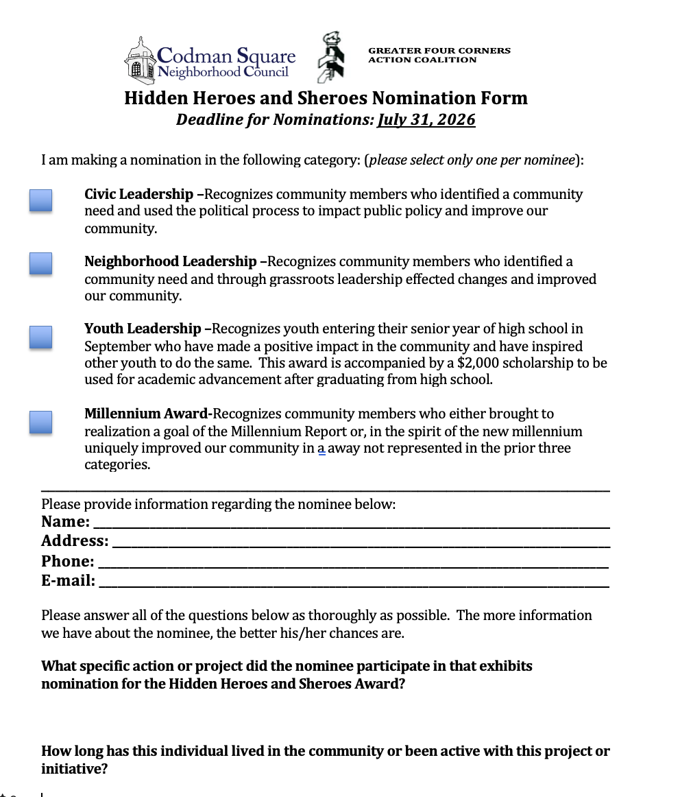 Nomination Form – Codman Square Neighborhood Council